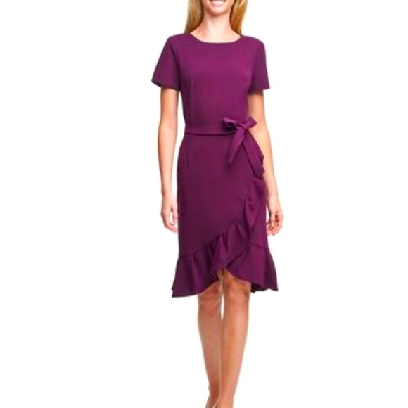 Calvin Klein | Dresses | Euc Calvin Klein Purple Short Sleeve Ruffled ...